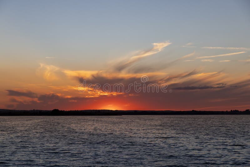 Beautiful Bright Sunset on the Lake in the Summer Stock Photo - Image ...