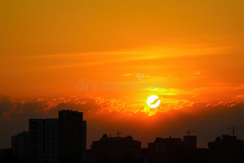 Beautiful Bright Sunset Over the City. Scenic View Stock Photo - Image ...