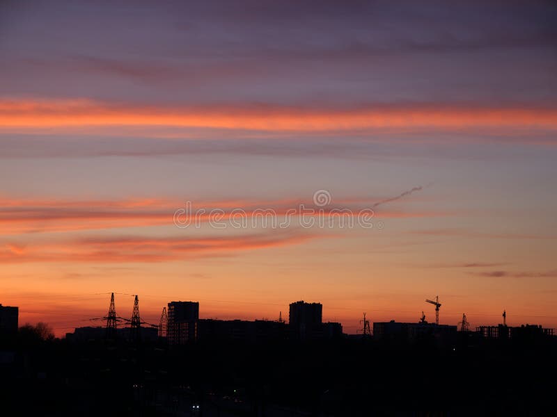 Beautiful Bright Sunset Sky Over Building Silhouettes Stock Image ...