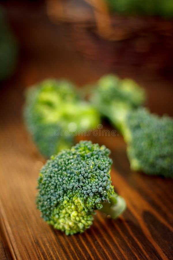 Beautiful Broccoli Crowns on Wooden Board. Stock Photo - Image of green ...