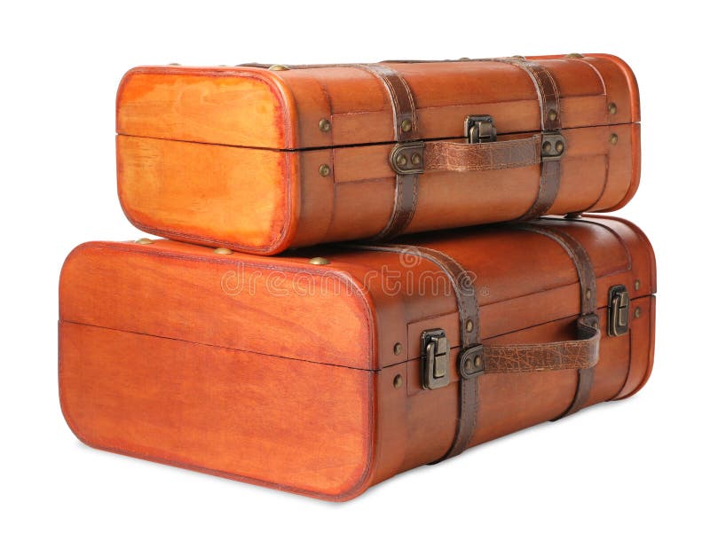 Beautiful Brown Vintage Suitcases on White Background Stock Photo ...