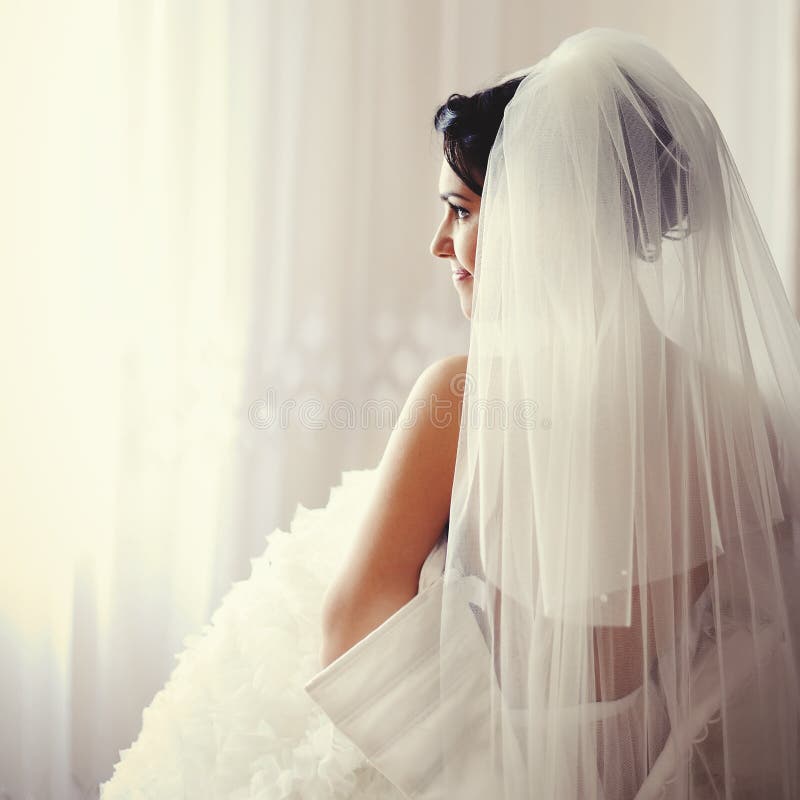 Beautiful Brunette Bride is Getting Ready Stock Image - Image of event ...