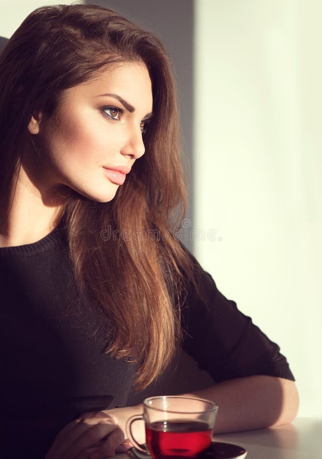 Girl with Coffee stock image. Image of beverage, happy - 21416615