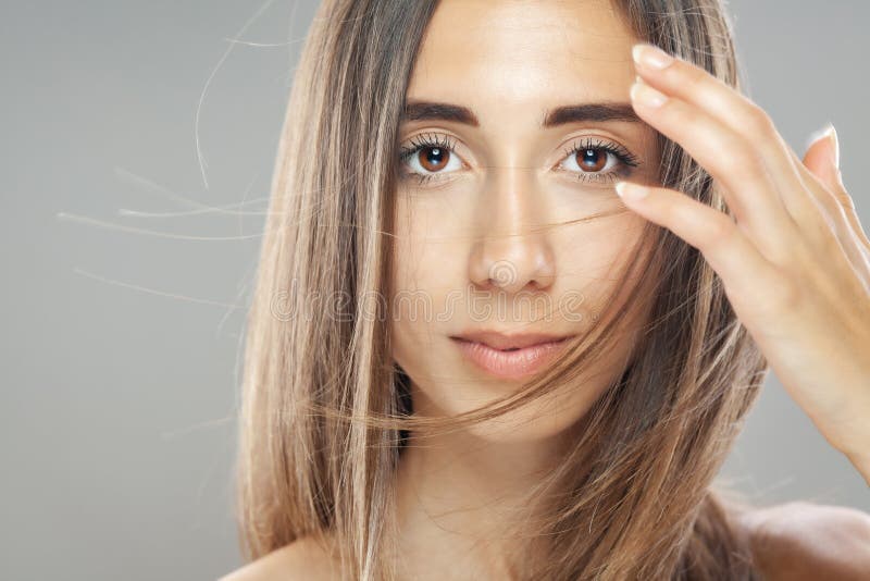 Beautiful Brunette Girl Studio Portrait. Serious Face Expression Stock ...
