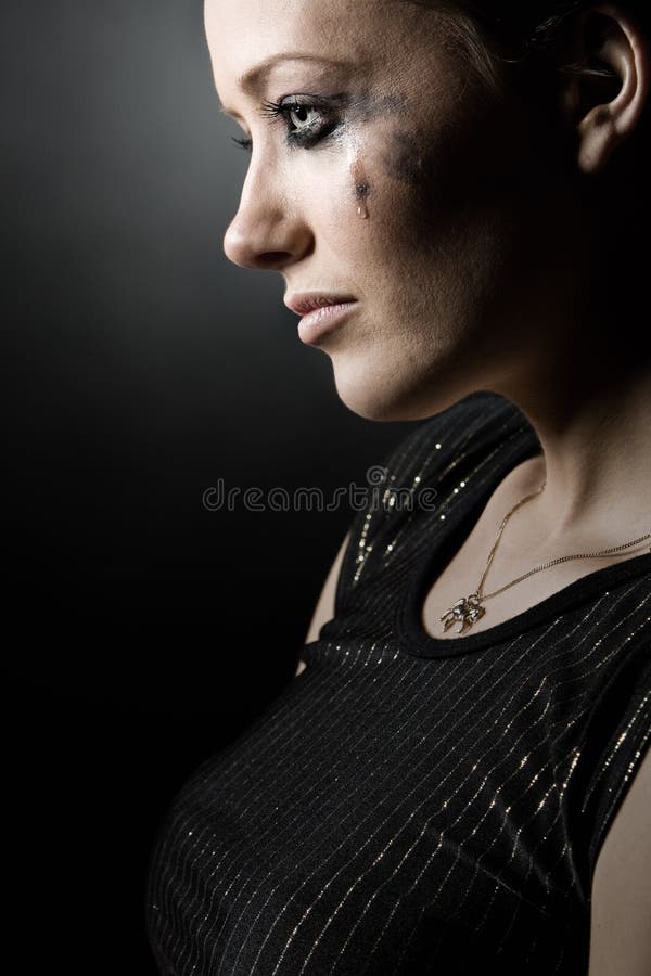 Beautiful Brunette Girl with a Tear Stock Photo - Image of messy ...