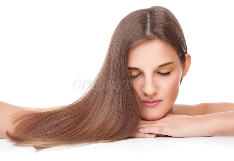 Beautiful Brunette with Long Straight Hair Stock Photo - Image of ...