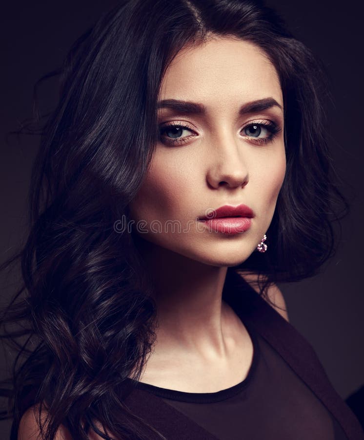 Beautiful Makeup Woman With Pink Lipstick Contrast Eyebrow And Long