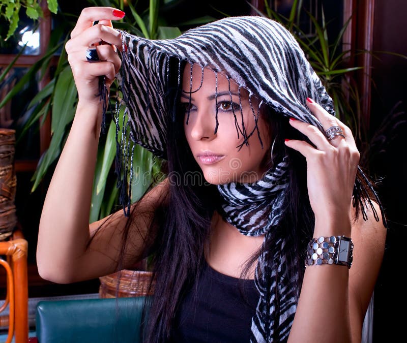 Beautiful Brunette with Scarf Posing Stock Image - Image of alluring ...