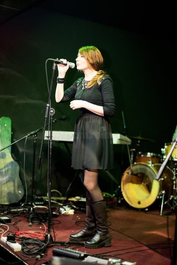 Beautiful Brunette Singer on the Scene Stock Image - Image of guitar ...
