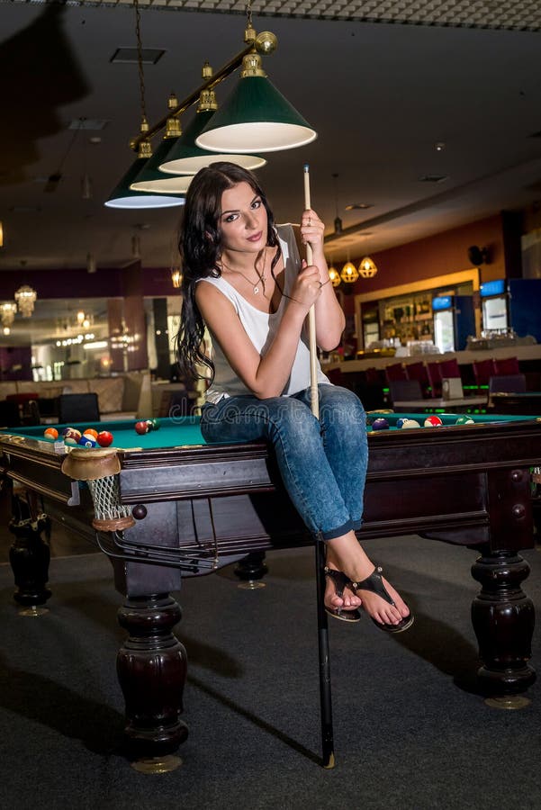 Sexy Beautiful Fashion Model Posing Cue Pool Table Stock Photos - Free ...