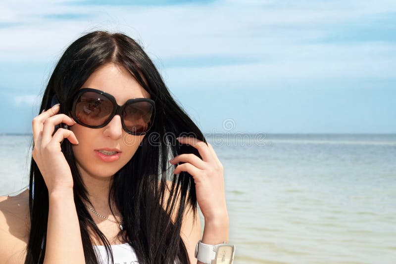 Beautiful Brunette Speaking on the Phone Stock Image - Image of ...