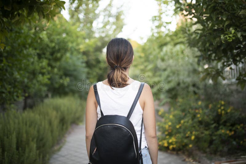 Back of walking woman stock image. Image of outdoor - 156054577
