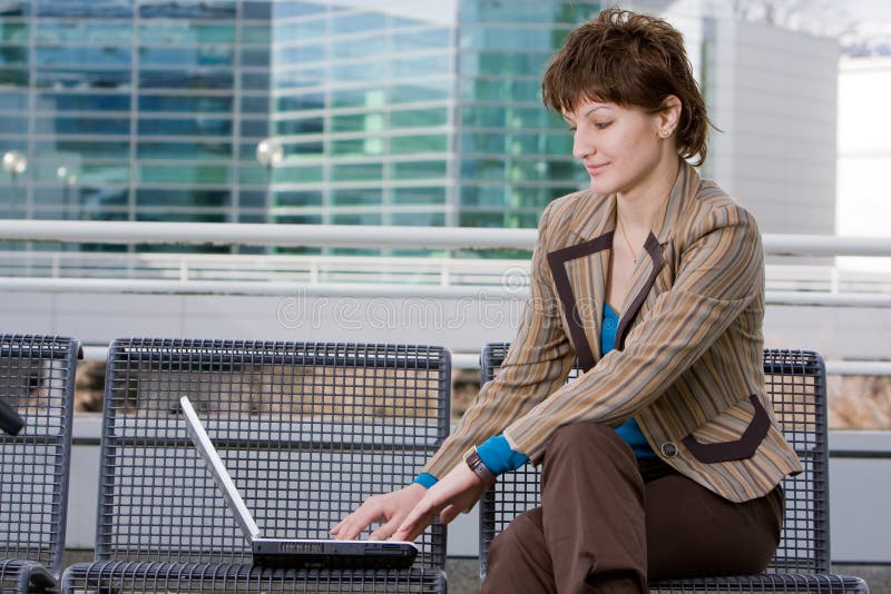 Beautiful Brunette Woman on Computer Stock Image - Image of laptop ...