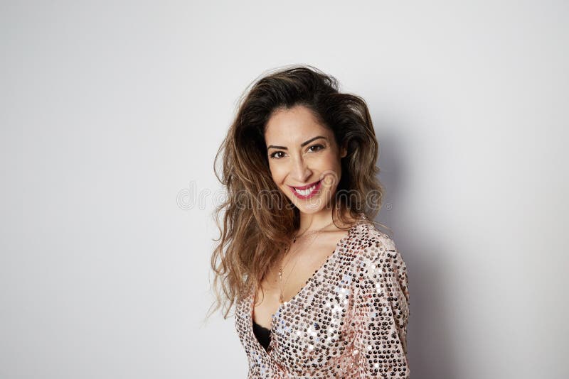 Beautiful Brunette Woman In Fashionable Party Dress Girl Posing On
