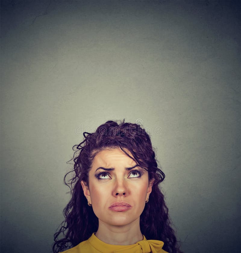 Beautiful Brunette Woman Looking Up Stock Photo - Image of expression ...