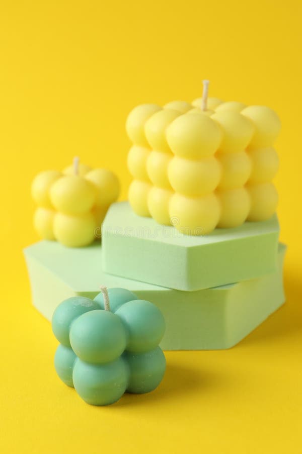 Beautiful Bubble Candles Podiums Yellow Background Stock Photos - Free & Royalty-Free Stock ...