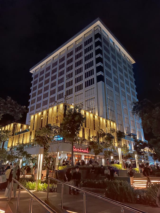 A Beautiful Building in the Middle of a Wet Night in Downtown Jakarta ...