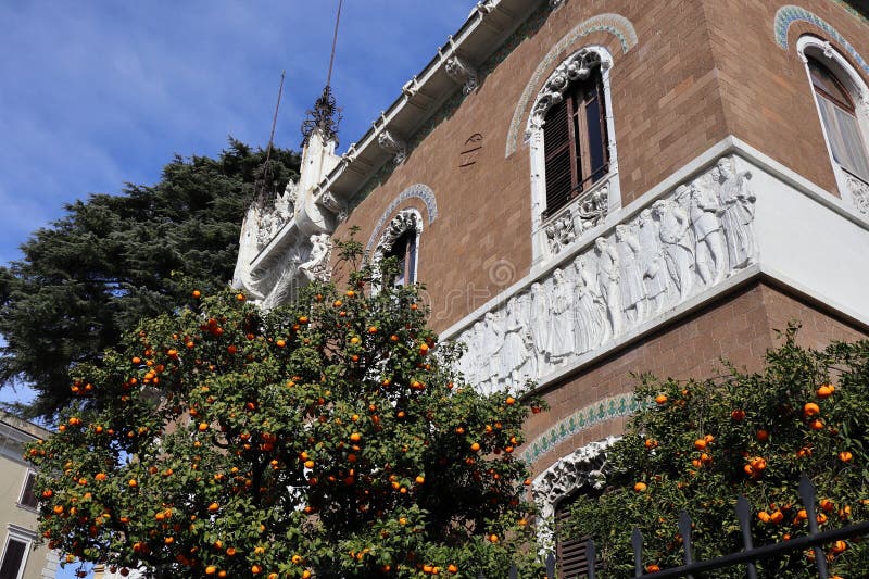 Beautiful Building in Nomentano Area with Orange Tree. Stock Photo ...
