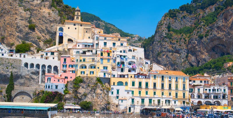 Beautiful Buildings in Amalfi Coast, Italy with Cliffs in the ...
