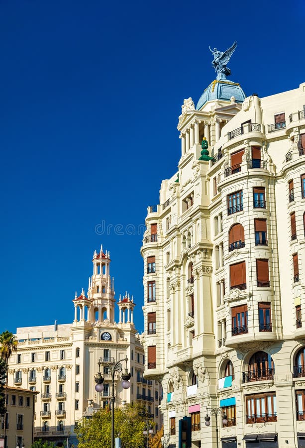 Beautiful Buildings in the Centre of Valencia - Spain Stock Photo ...