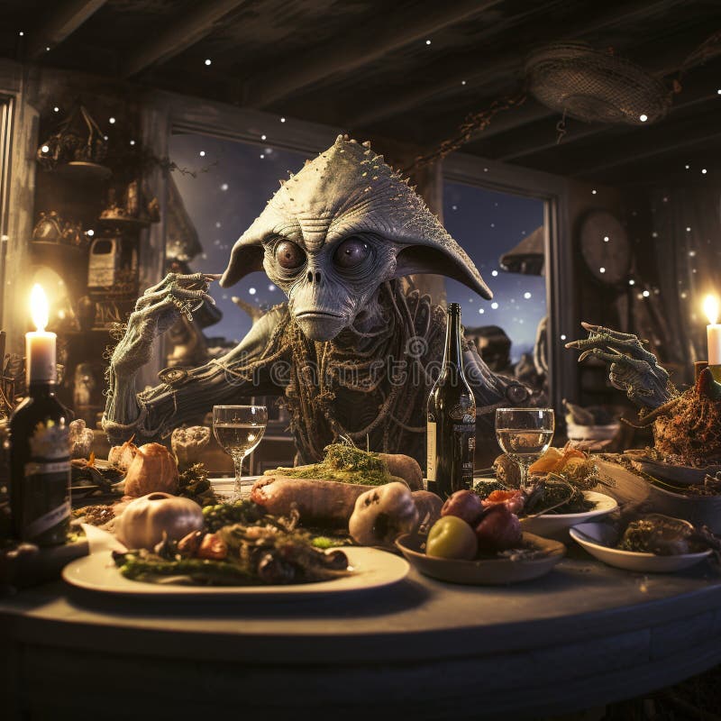 A Bunch of Aliens Sumptuous Dinner at a High Table Extraterrestrial ...