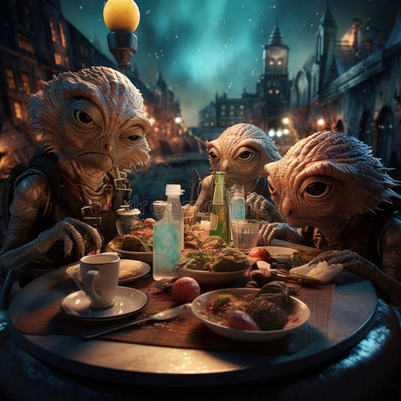 A Bunch of Aliens Sumptuous Dinner at a High Table Extraterrestrial ...