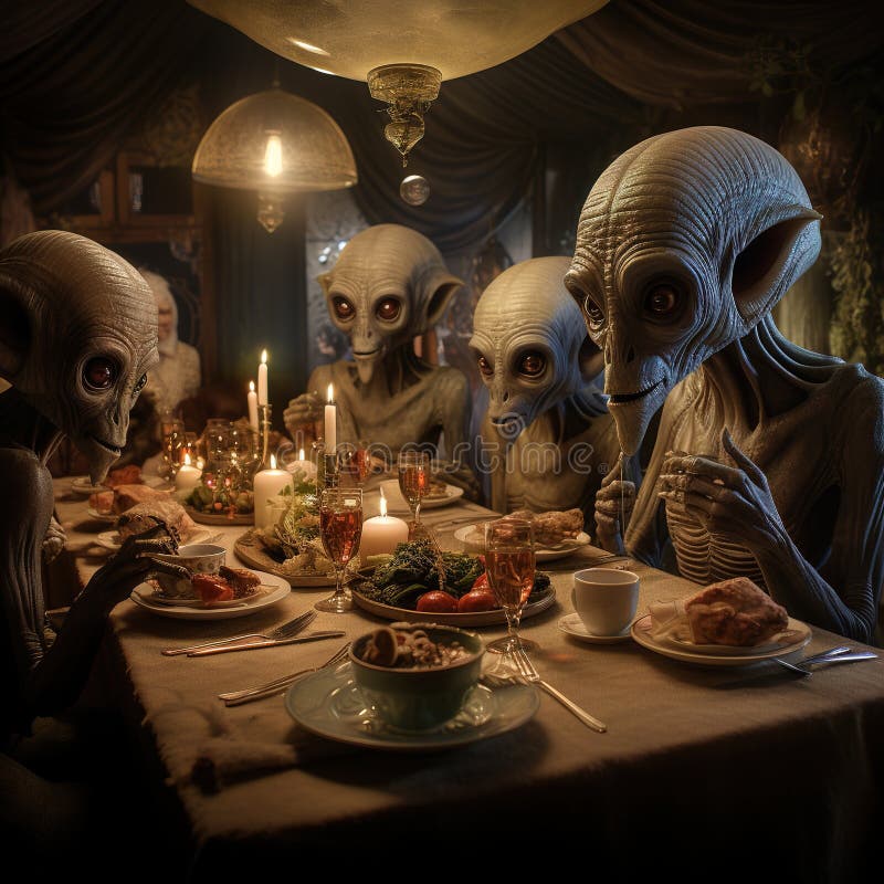 A Bunch of Aliens Sumptuous Dinner at a High Table Extraterrestrial ...