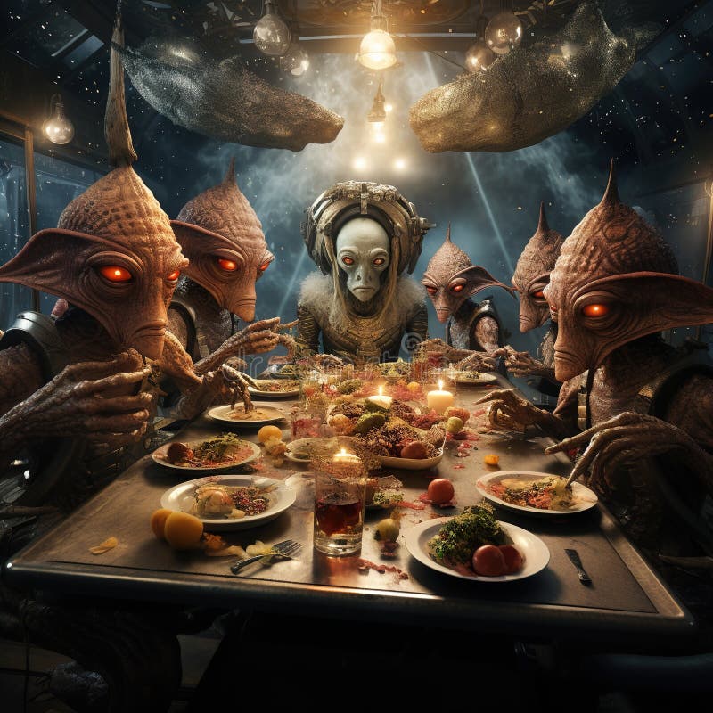 A Bunch of Aliens Sumptuous Dinner at a High Table Extraterrestrial ...
