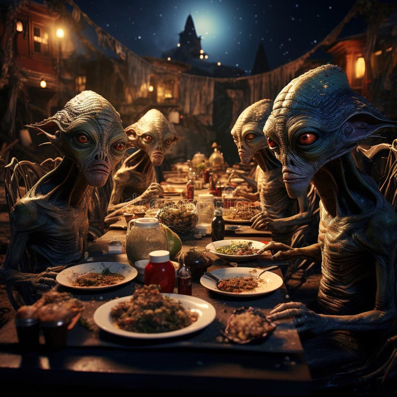 A Bunch of Aliens Sumptuous Dinner at a High Table Extraterrestrial ...