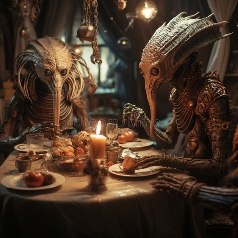 A Bunch of Aliens Sumptuous Dinner at a High Table Extraterrestrial ...