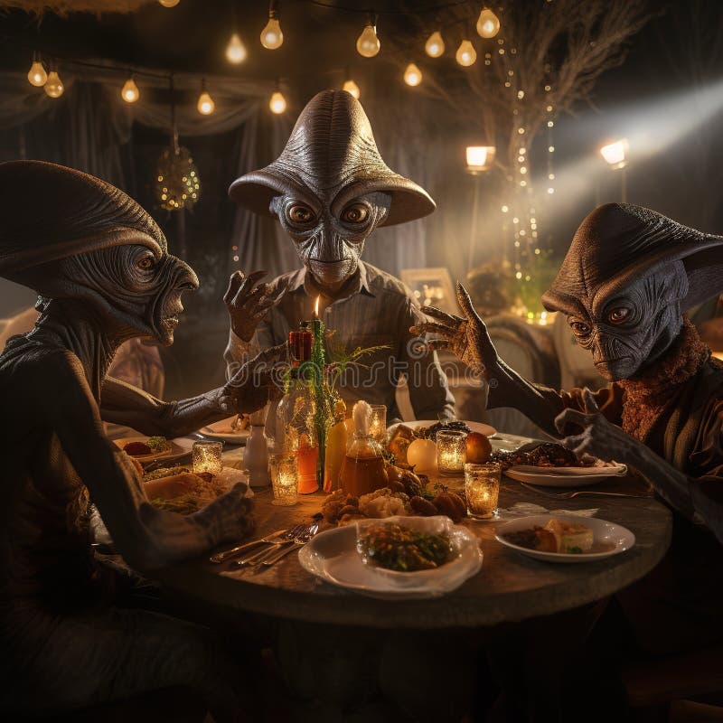 A Bunch of Aliens Sumptuous Dinner at a High Table Extraterrestrial ...