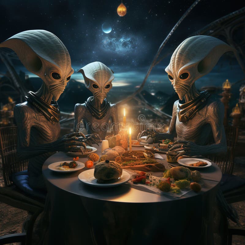 A Bunch of Aliens Sumptuous Dinner at a High Table Extraterrestrial ...