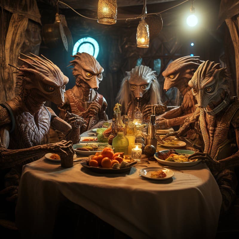 A Bunch of Aliens Sumptuous Dinner at a High Table Extraterrestrial ...