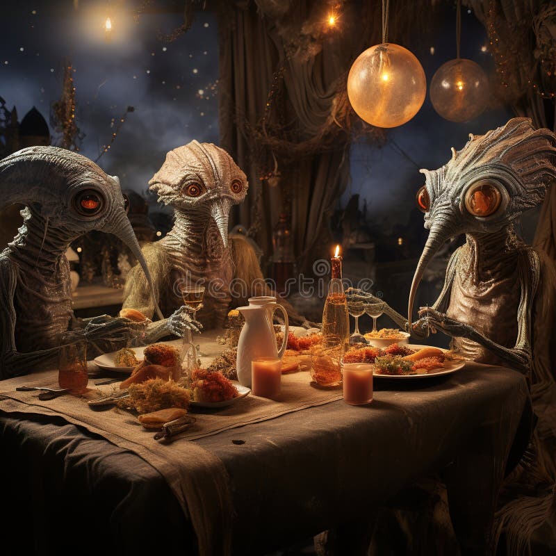 A Bunch of Aliens Sumptuous Dinner at a High Table Extraterrestrial ...