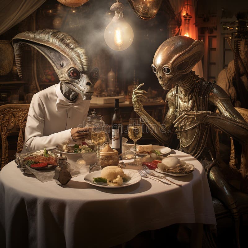 A Bunch of Aliens Sumptuous Dinner at a High Table Extraterrestrial ...