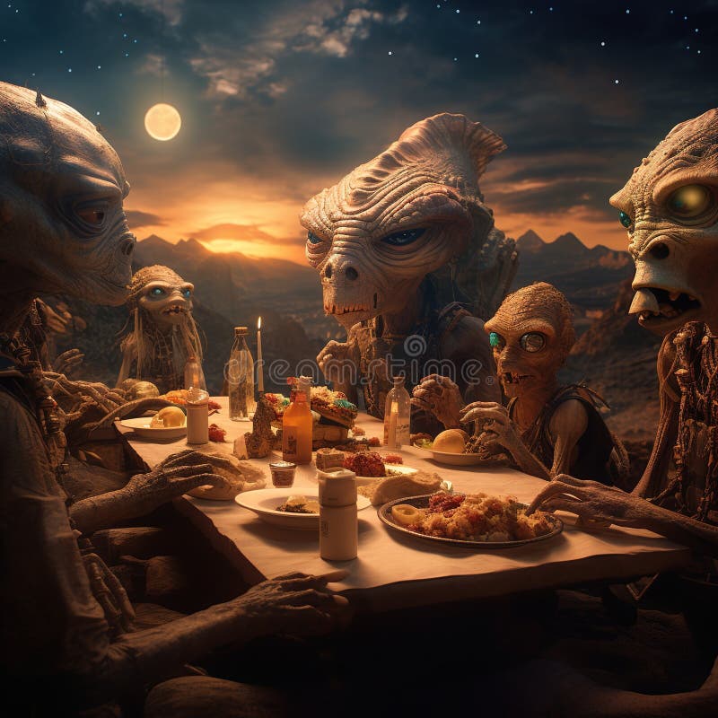 A Bunch of Aliens Sumptuous Dinner at a High Table Extraterrestrial ...