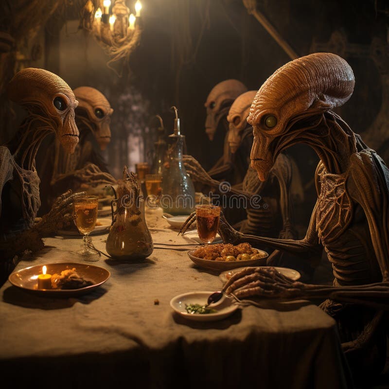 A Bunch of Aliens Sumptuous Dinner at a High Table Extraterrestrial ...