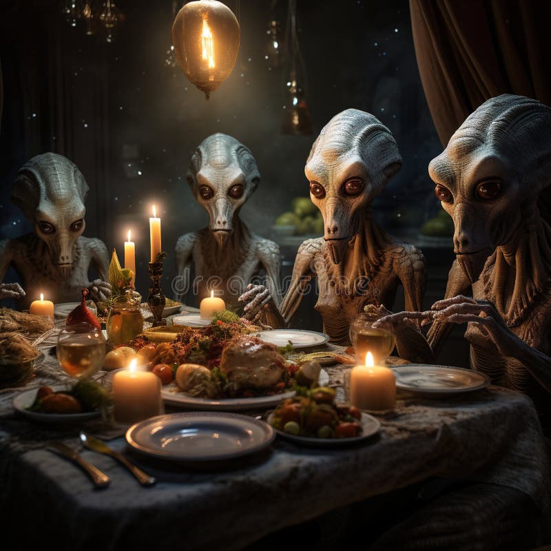 A Bunch of Aliens Sumptuous Dinner at a High Table Extraterrestrial ...