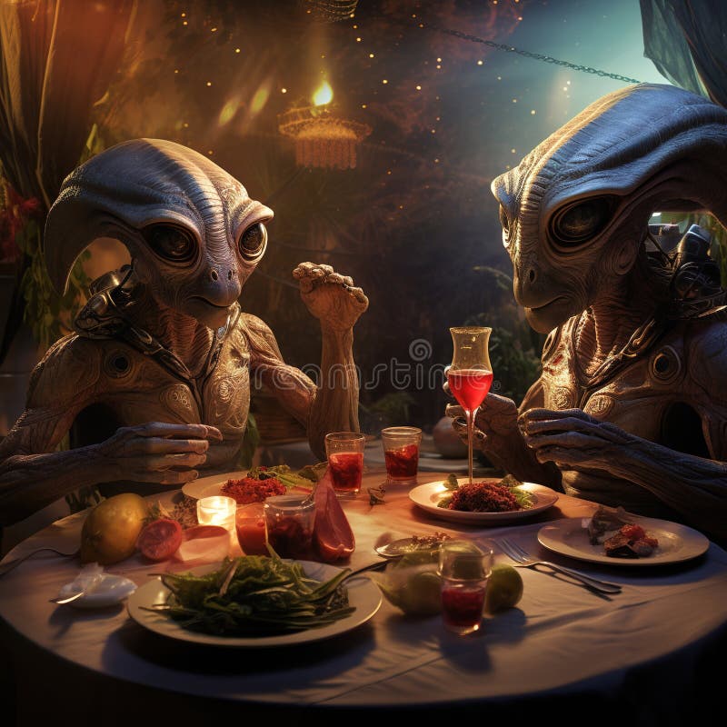 A Bunch of Aliens Sumptuous Dinner at a High Table Extraterrestrial ...