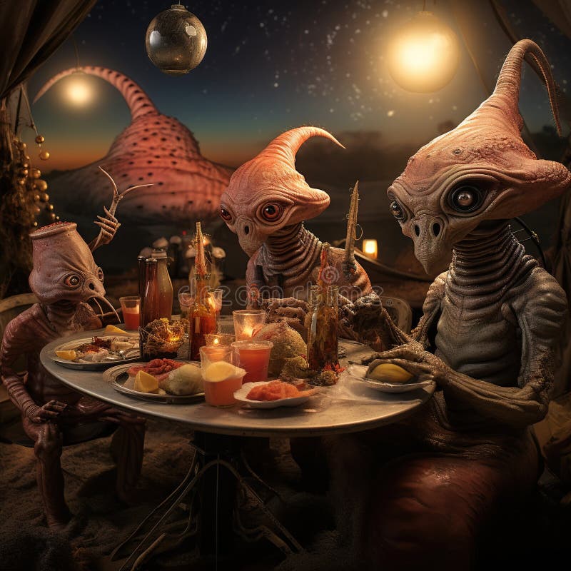 A Bunch of Aliens Sumptuous Dinner at a High Table Extraterrestrial ...