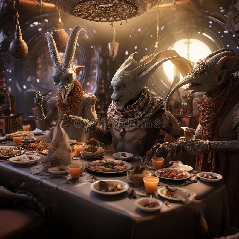 A Bunch of Aliens Sumptuous Dinner at a High Table Extraterrestrial ...