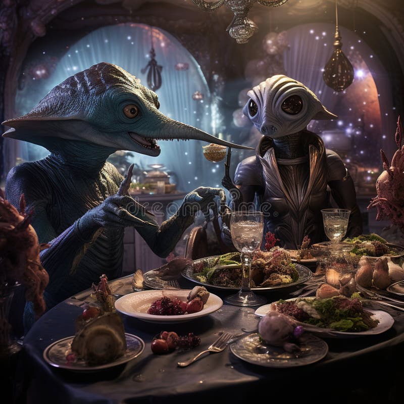 A Bunch of Aliens Sumptuous Dinner at a High Table Extraterrestrial ...