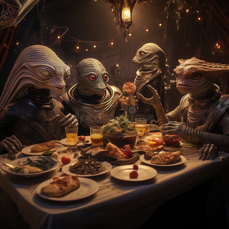 A Bunch of Aliens Sumptuous Dinner at a High Table Extraterrestrial ...