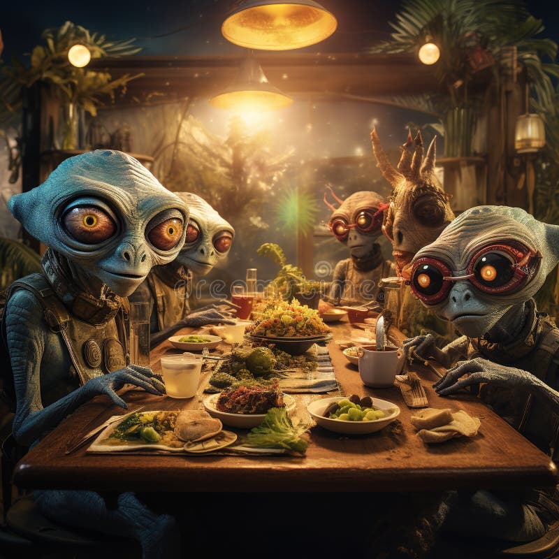 A Bunch of Aliens Sumptuous Dinner at a High Table Extraterrestrial ...