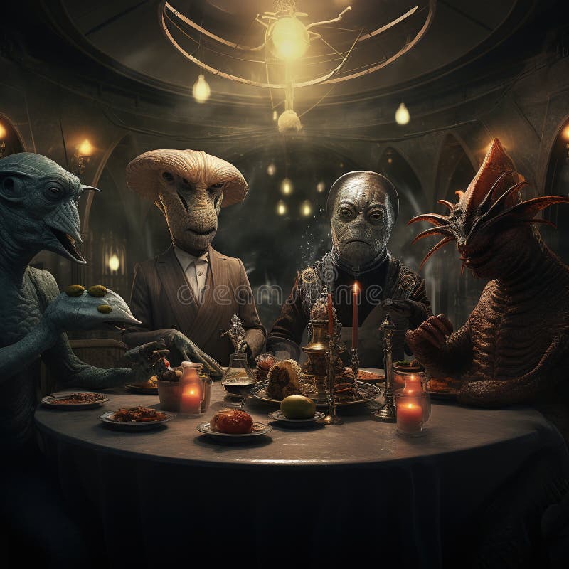 A Bunch of Aliens Sumptuous Dinner at a High Table Extraterrestrial ...