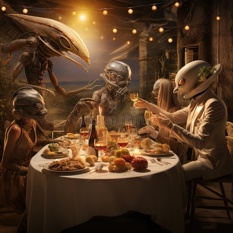 A Bunch of Aliens Sumptuous Dinner at a High Table Extraterrestrial ...