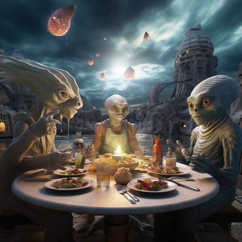A Bunch of Aliens Sumptuous Dinner at a High Table Extraterrestrial ...