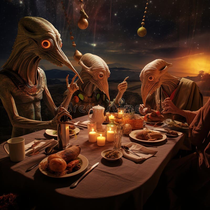 A Bunch of Aliens Sumptuous Dinner at a High Table Extraterrestrial ...