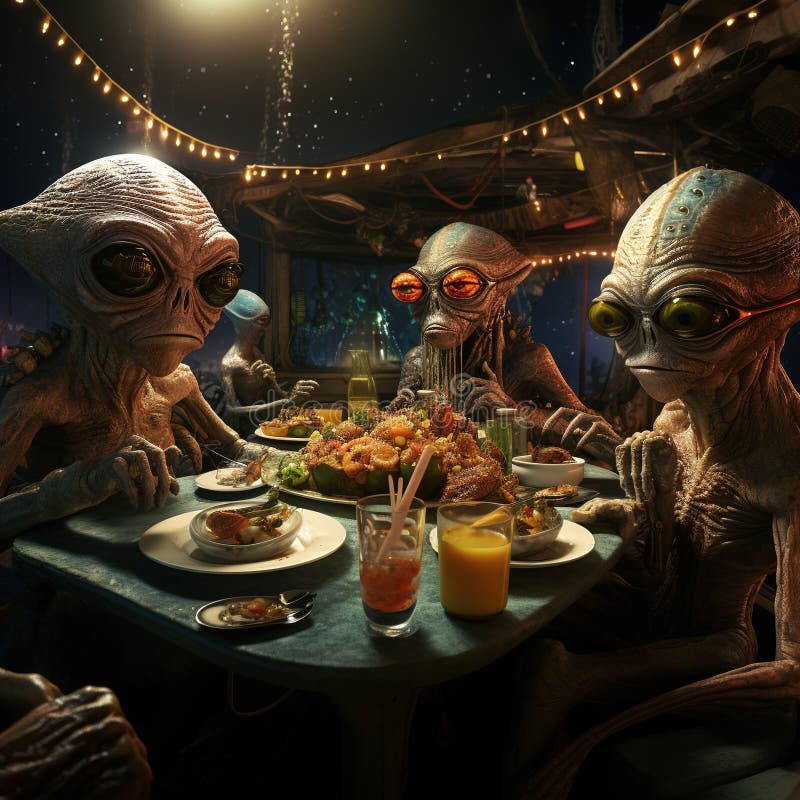 A Bunch of Aliens Sumptuous Dinner at a High Table Extraterrestrial ...