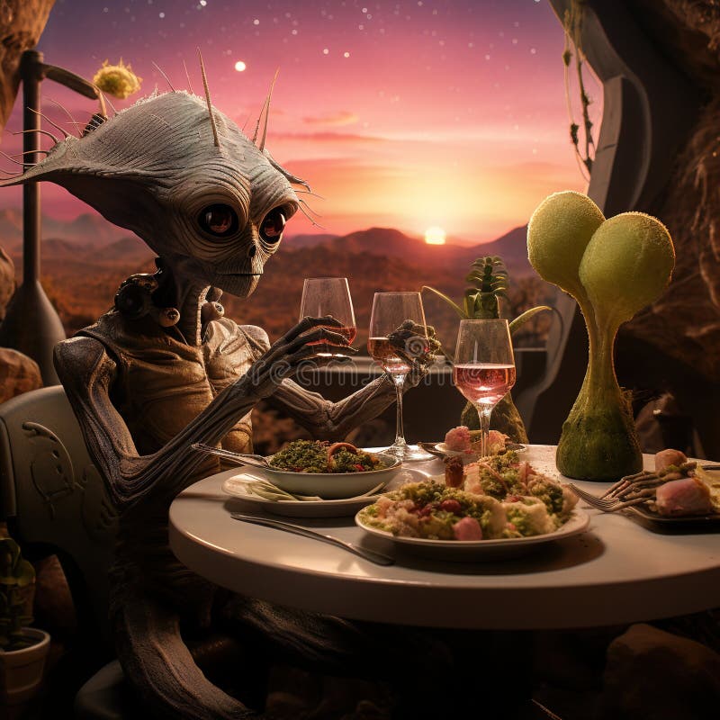 A Bunch of Aliens Sumptuous Dinner at a High Table Extraterrestrial ...